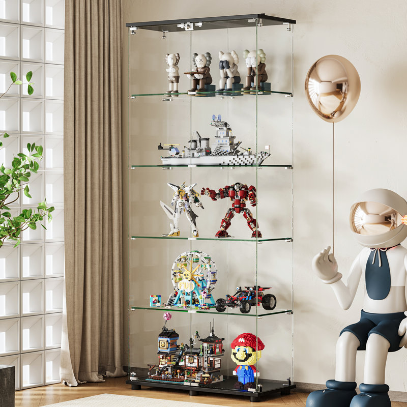 Wrought Studio™ Romona Glass Display Cabinet, Curio Cabinet, Bookcase with 5 Shelf Double Door ...